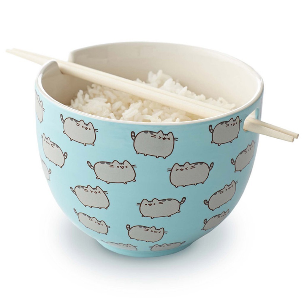 Pusheen Rice Bowl With Chopsticks
